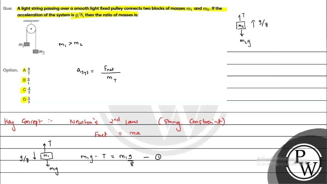 Que A light string passing over a smooth light fixed pulley connects two blocks of masses m ...