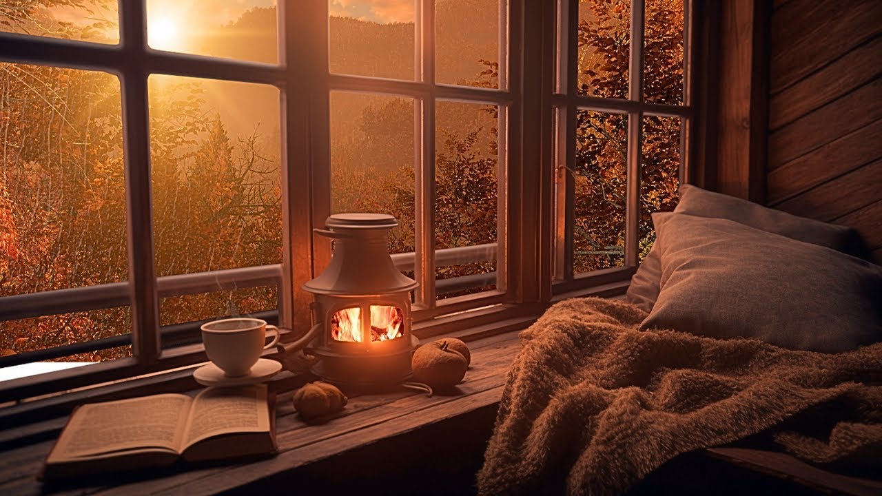 Cozy Fall Forest Ambience: Rain on Window & Crackling Fire Sounds - YouTube