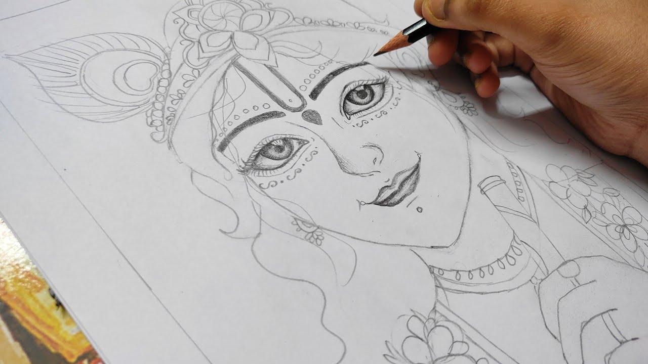 Krishna Outline Drawing Easy Step By Step | Outline Drawing Tutorial ...