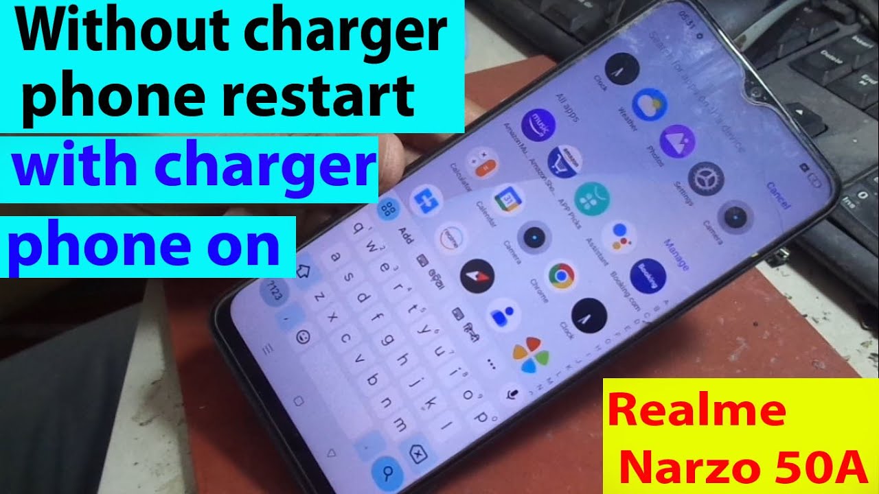 Realme Narzo 50A (RMX3430) without charger phone restart, with charger ...