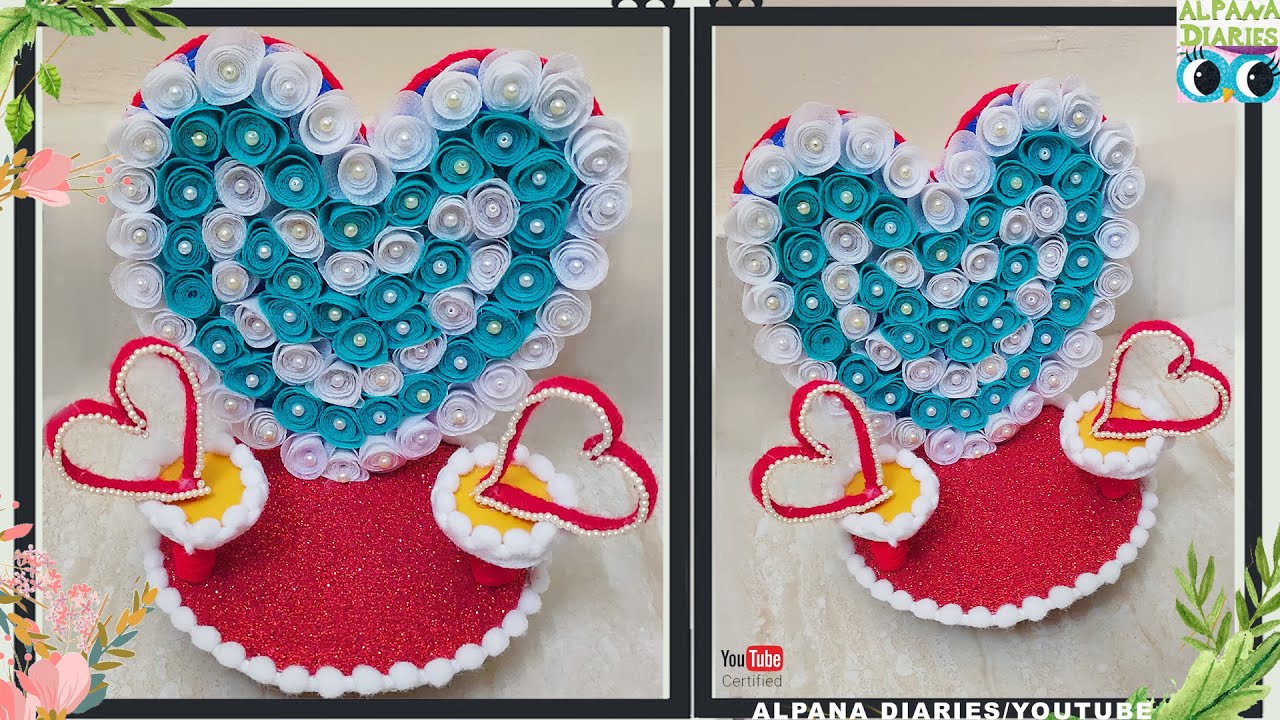 How to Make Heart Showpiece | Paper Showpiece making || Room Decor ...