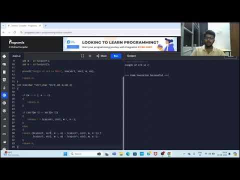 program on finding the length of longest common subsequence of two strings - YouTube