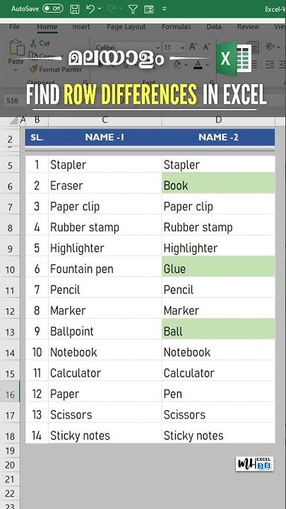Compare two columns for matches and differences in Excel | Row Differences | - YouTube