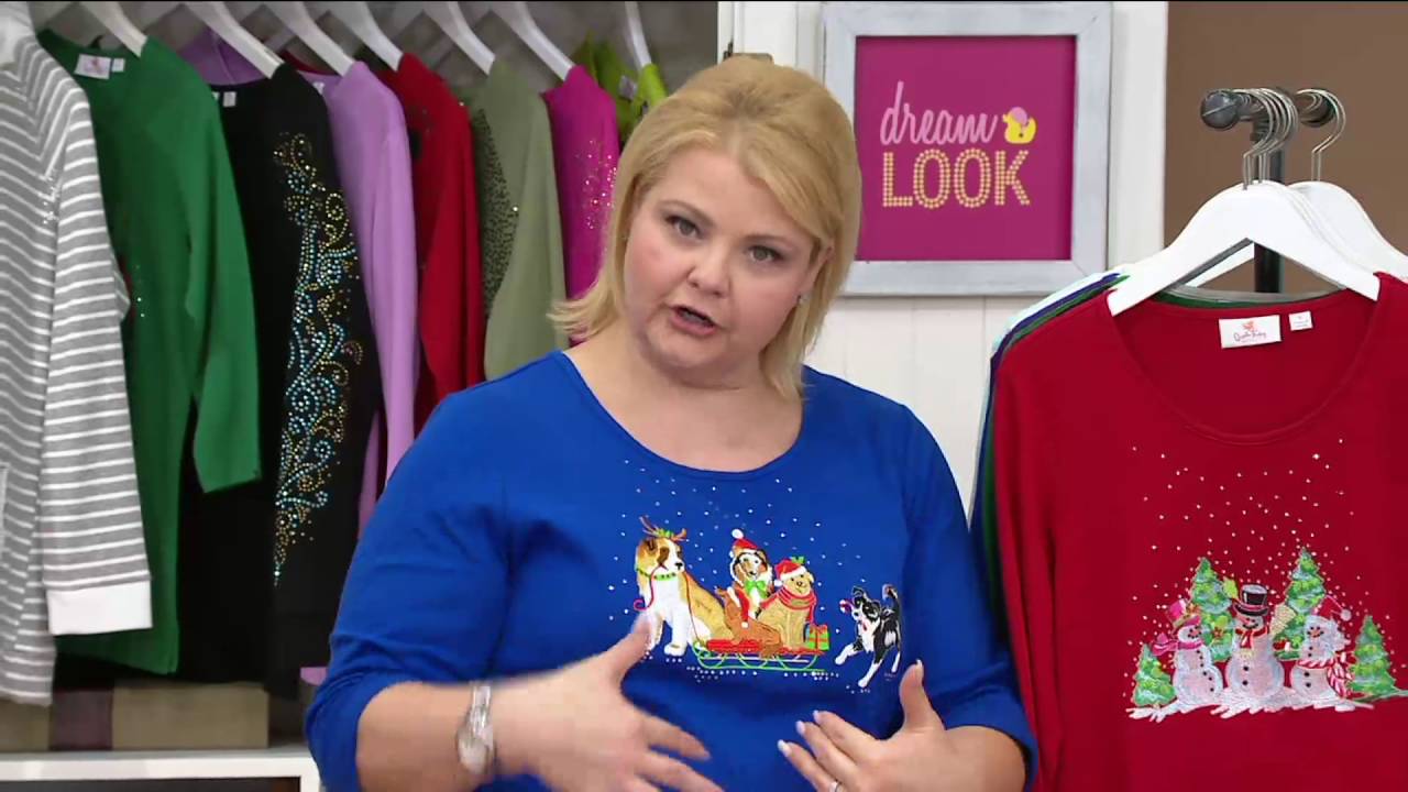 Quacker Factory All is Bright Holiday Bling 3/4 Sleeve T-shirt on QVC ...