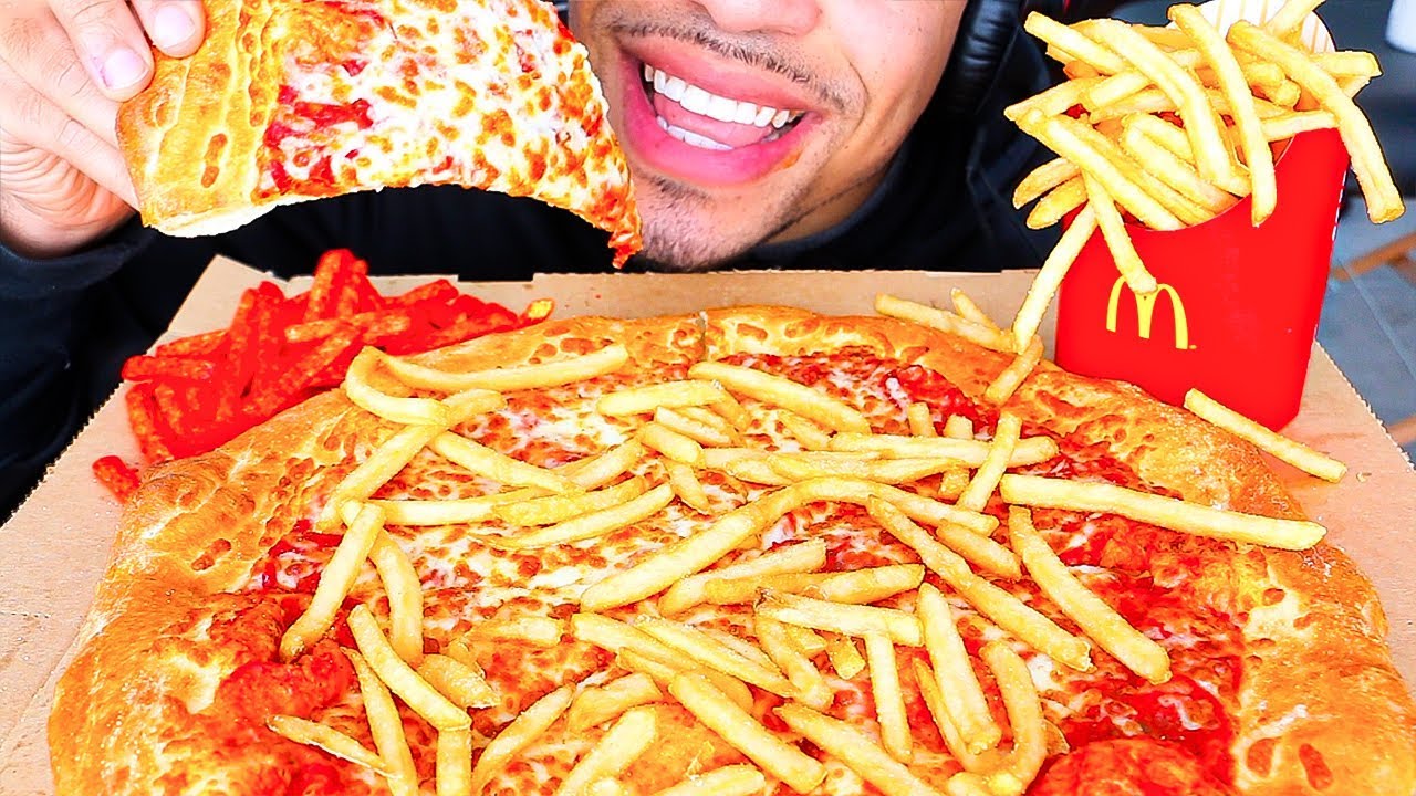 ASMR EATING CHEESE PIZZA AND HOT FRIES MUKBANG JERRY NO TALKING BIG ...