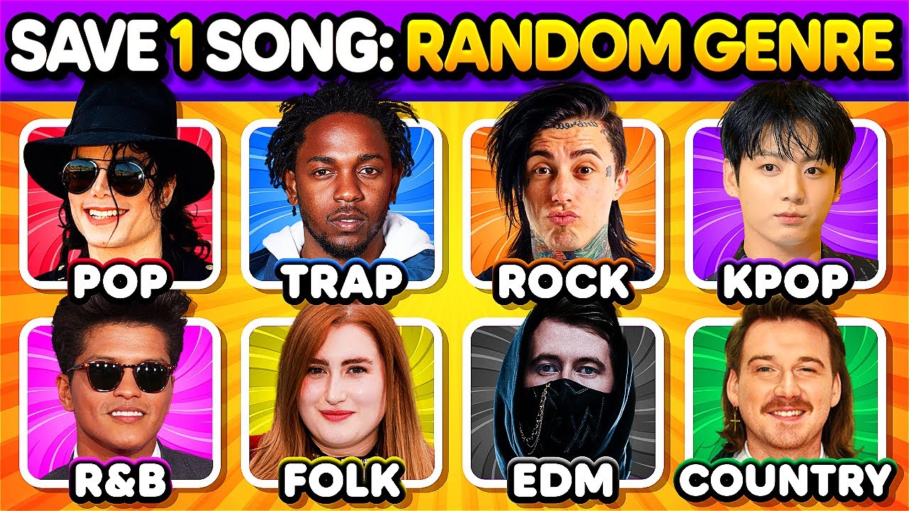 Save One Song 🤩 RANDOM GENRE (6 Songs - 9 Genres) | Music Quiz ...