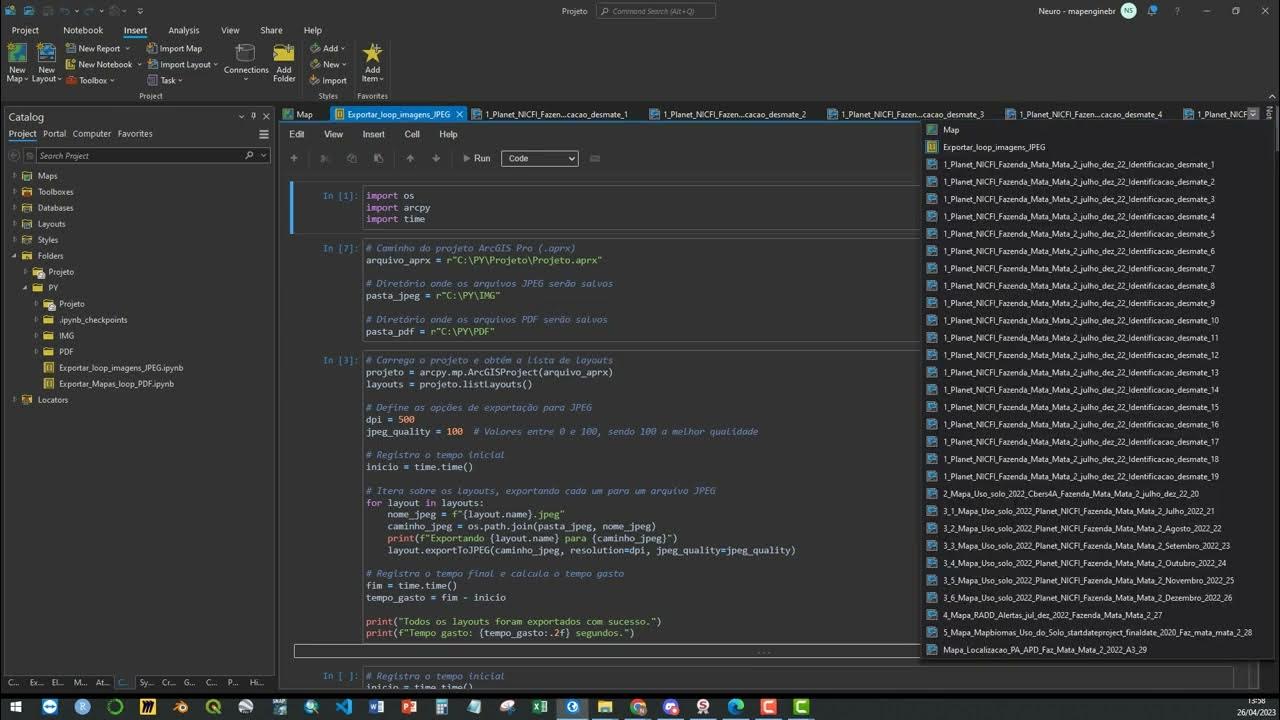 Arcgis Pro - Algoritmo em python para exportar em loop vários layouts de mapas para PDF e JPEG ...