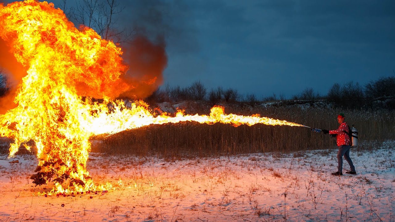 Santa brought us a flamethrower! - YouTube