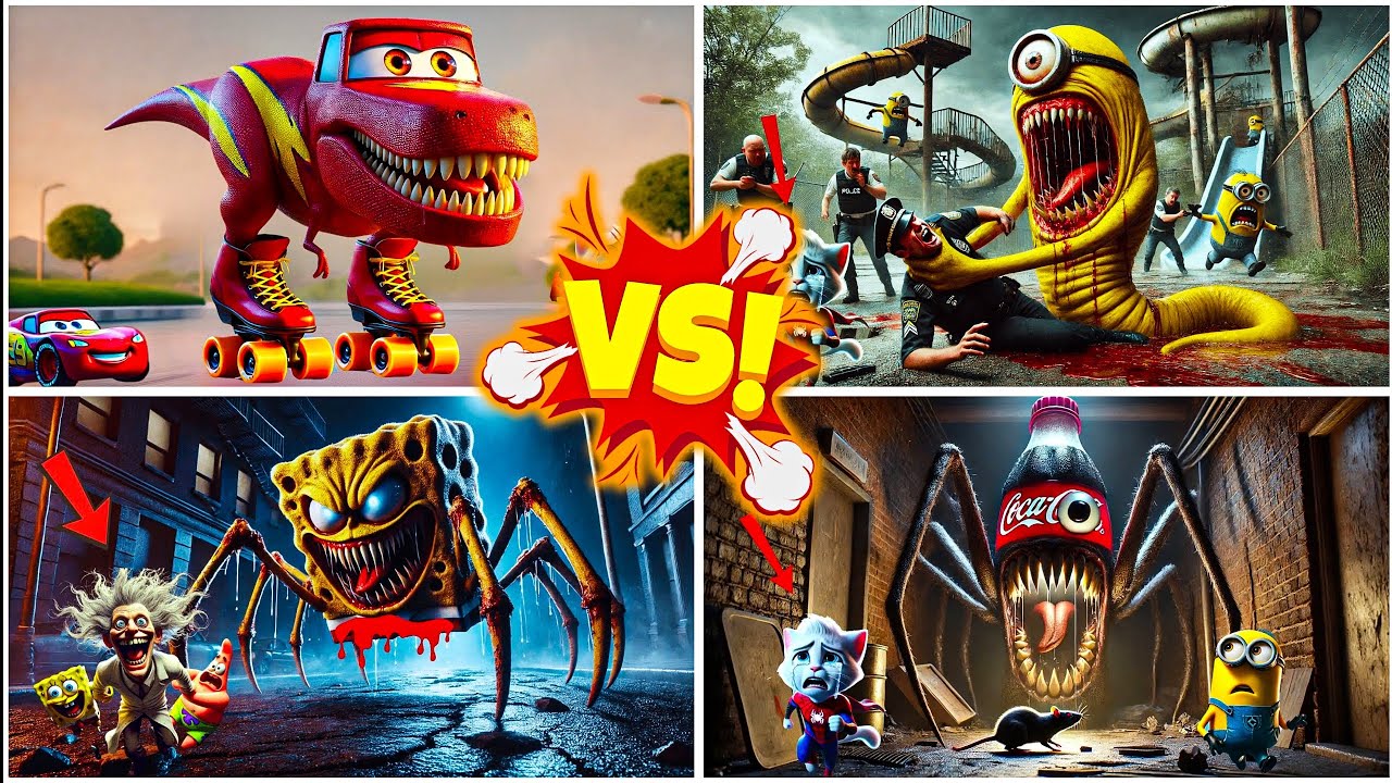 MCQUEEN DINOSAUR. EXE 🆚 MINION CIBERWORM. EXE 🆚SPONGEBOB .EXE 🆚COLA.EXE ...