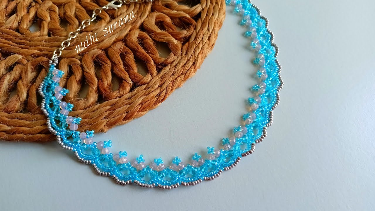 Ocean Waves, Crystal Necklace/Seed bead Jewelry making/Collar Tutorial ...