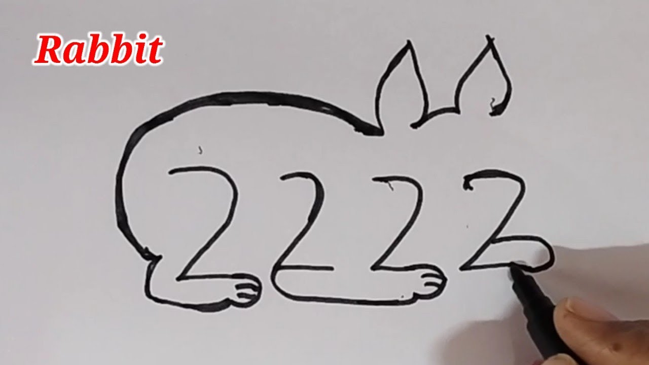 How To Draw Rabbit With 2222 Number//Rabbit Drawing Step By Step//Omm ...