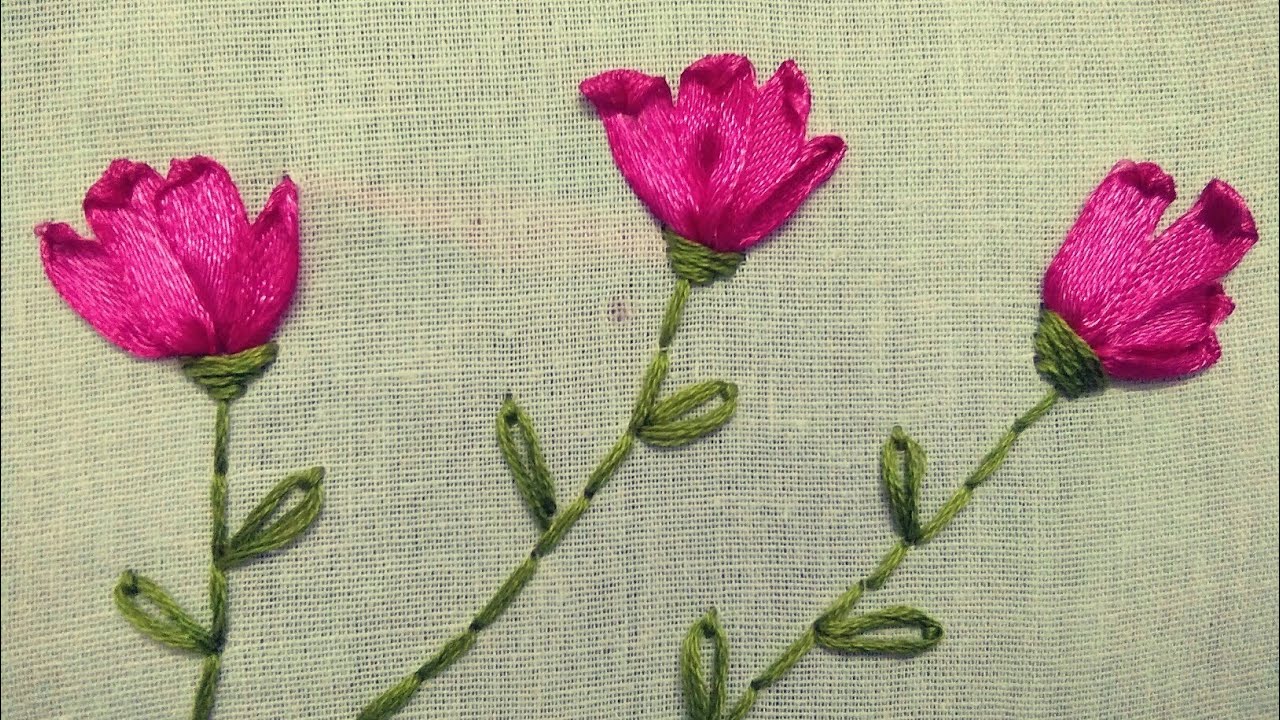 Easy ribbon embroidery for beginners - Hand embroidery Tutorial - YouTube