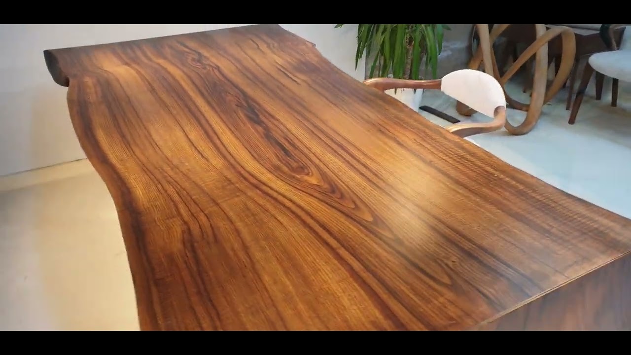 500 years Old Single Slab Walnut Wood Waterfall Desk - YouTube
