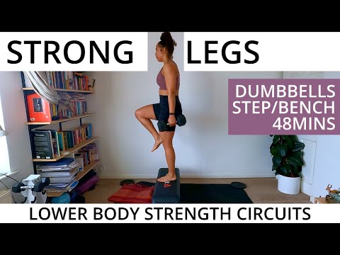 STRONG LEGS - Lower Body Strength Circuits with Dumbbells & Step/Bench ...