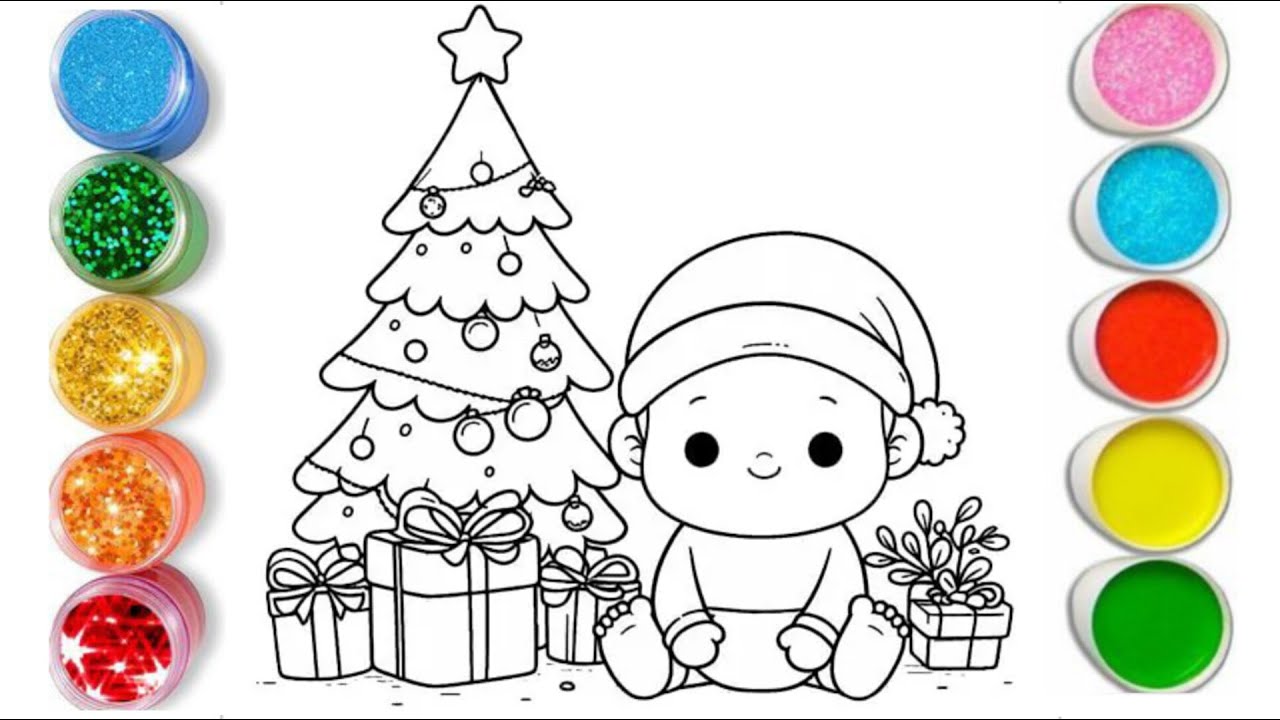 draw and colour Baby's first Christmas cartoon for kids / Easy Baby's ...