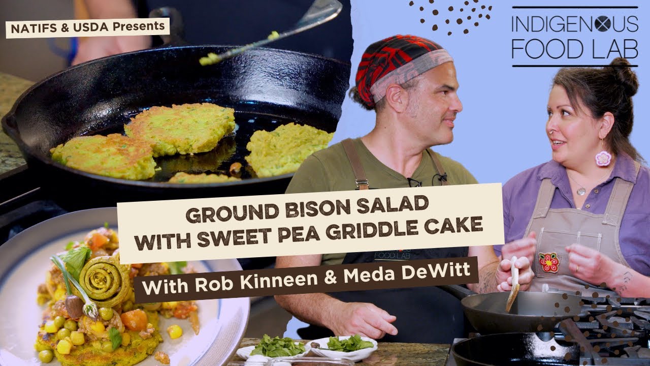 Ground Bison Salad with Sweet Pea Griddle Cake - Rob Kinneen & Meda DeWitt - YouTube