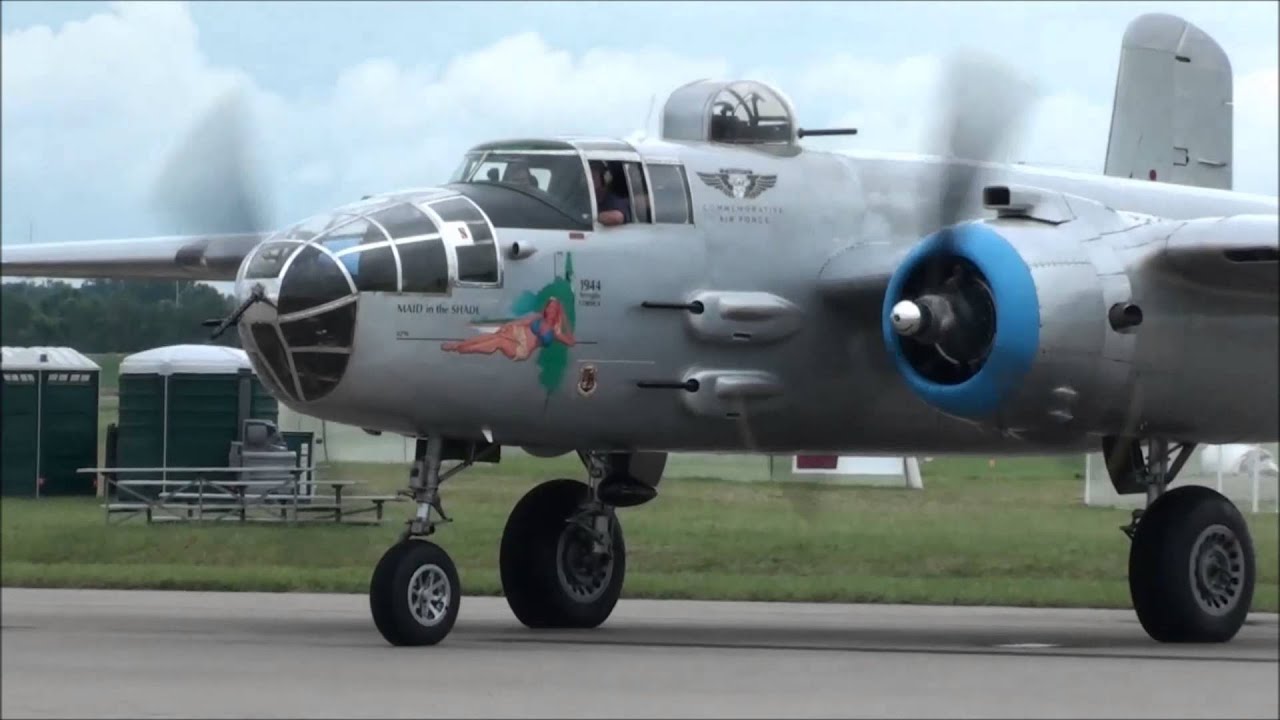 B-25J "Maid in the Shade" Departure from KCGI July 1, 2013 - YouTube