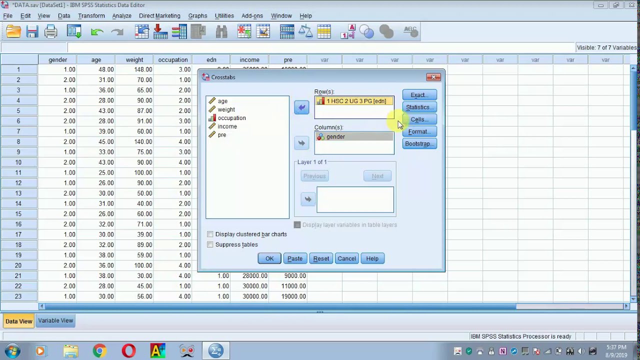 HOW TO FIND COLUMN, ROW AND TOTAL PERCENTAGE - SPSS - YouTube