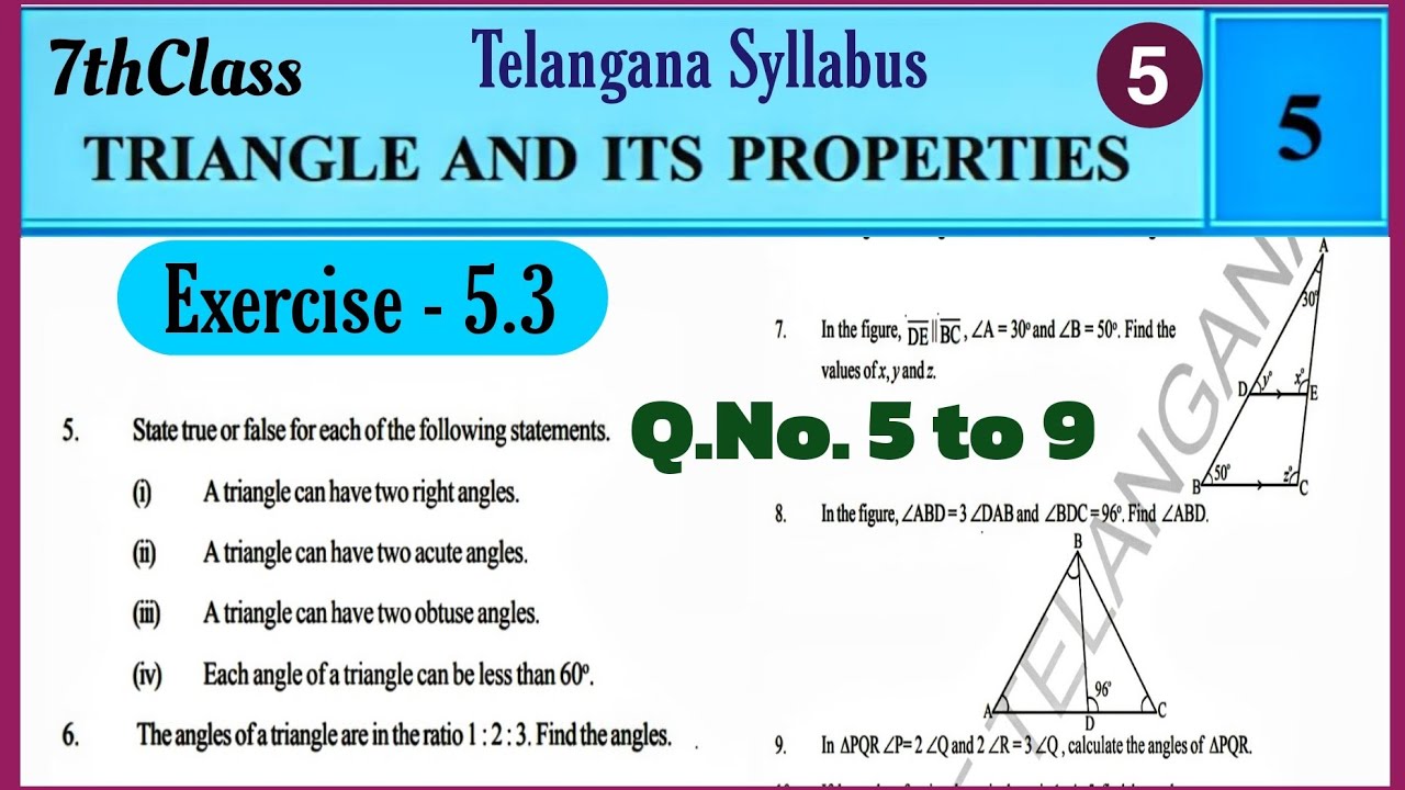 TS, 7thClass, Triangle and its properties, Exercise -5.3, Q.No.5 to 9 ...