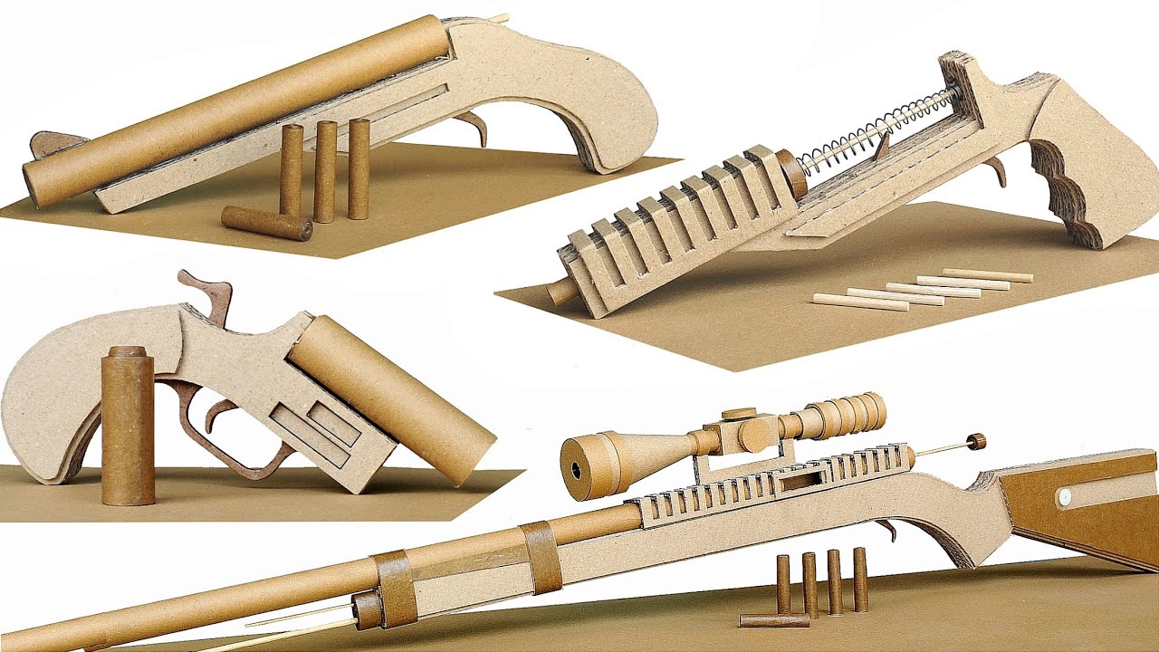 4 Amazing Cardboard Guns | Strong Shoot Guns #craft - YouTube