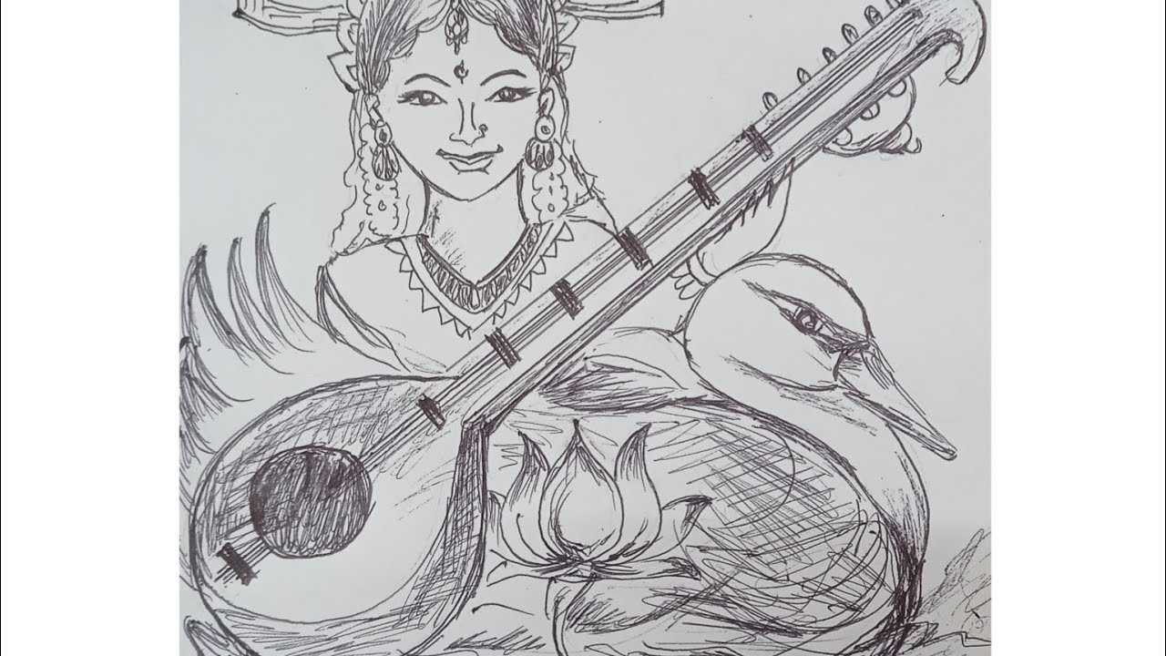 Maa Saraswati//Vida vadini//Vasant panchami special #drawing tutorial # ...
