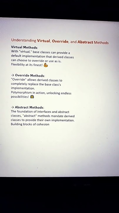 Virtual, Override and Abstract methods - YouTube