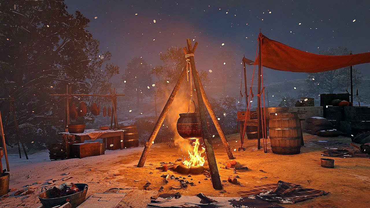 RDR2 Cozy Winter Ambience Relaxing Snow Falling Video & Audio - YouTube