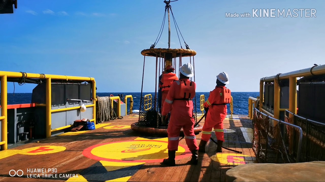 Offshore life - basket transfer from fcb to oil rig at labuan water ...