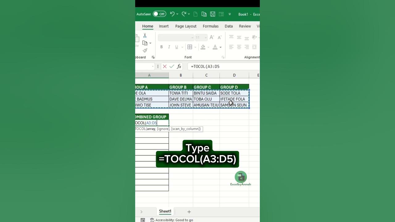 Turn Rows into Column with Excel TOCOL Function.#excelbyannah #exceltips #spreadsheets # ...