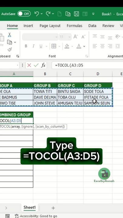 Turn Rows into Column with Excel TOCOL Function.#excelbyannah #exceltips #spreadsheets # ...