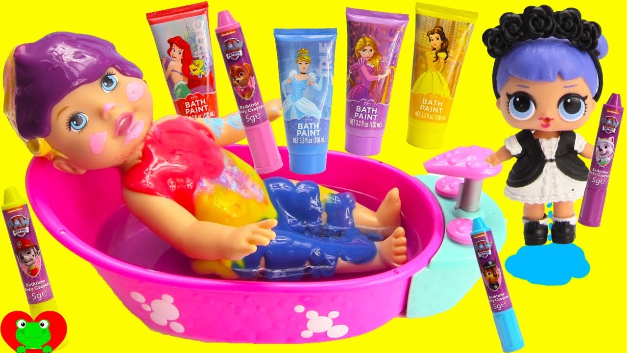 Baby Doll and LOL Surprise Dolls Bath Paints and Crayons Coloring - YouTube