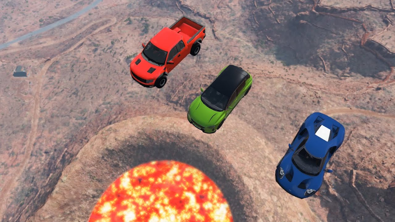 Drop Cars Into Volcano - Beamng.Drive - YouTube