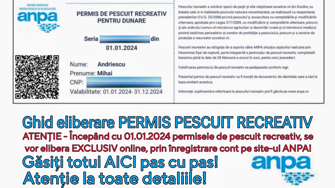 Permis de pescuit RECREATIV A.N.P.A. 2024 - Ghid obținere pas cu pas ...