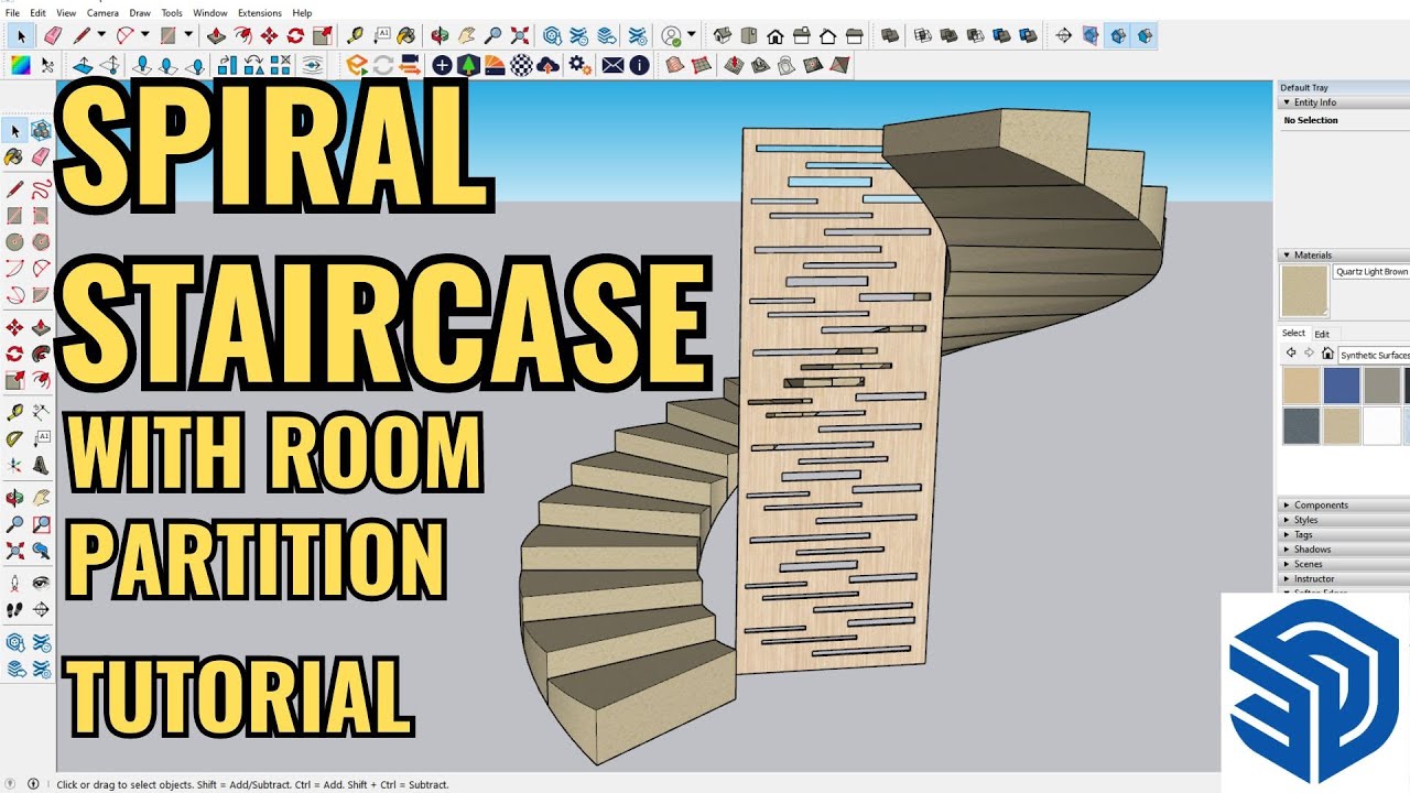 SKETCHUP TUTORIAL | HOW TO MAKE SPIRAL STAIRCASE WITH PARTITION IN ...