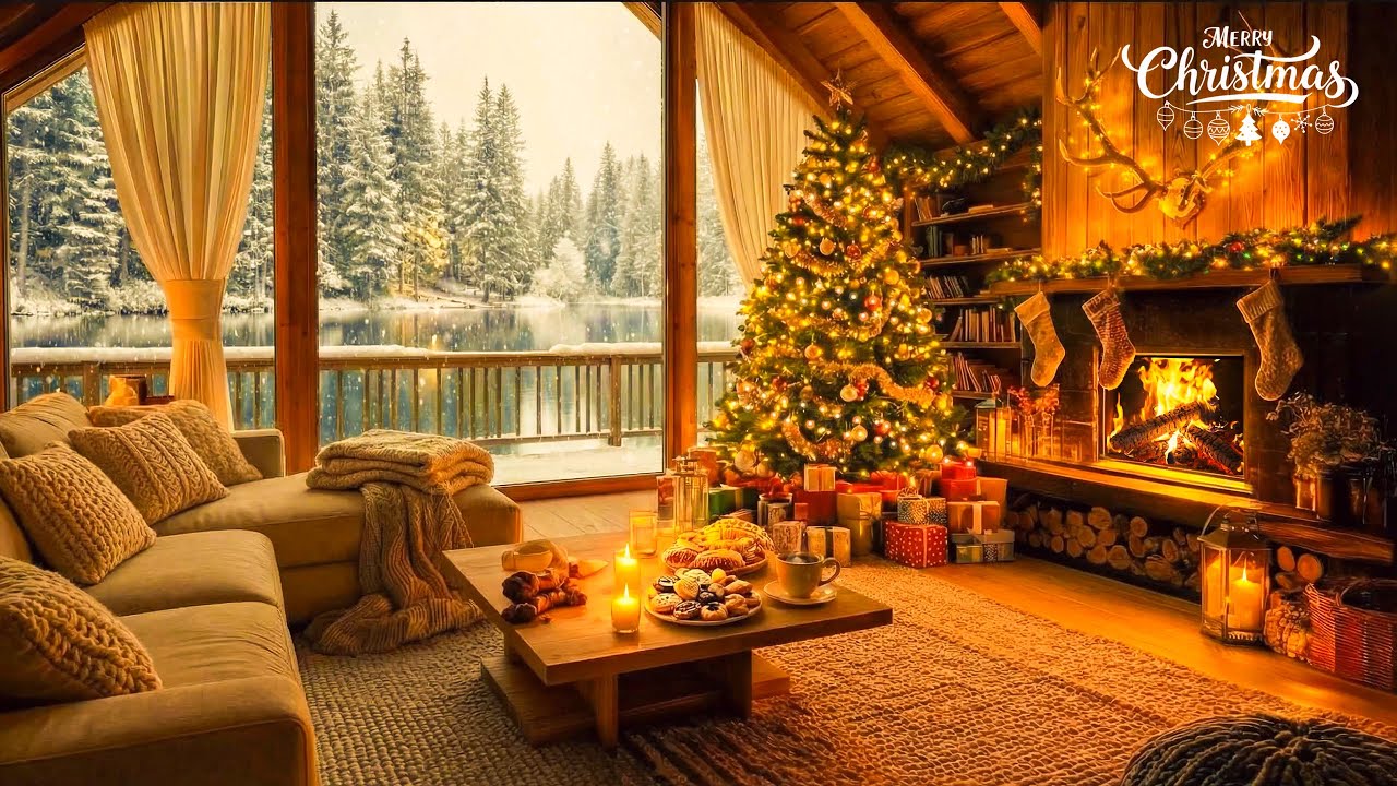 Relaxing Christmas Music 🔥Soft Piano Music & Crackling Fireplace Sounds ...