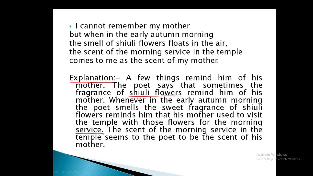 Class 9th: subject Enhlish: Poem I Cannot Remember My Mother By ...