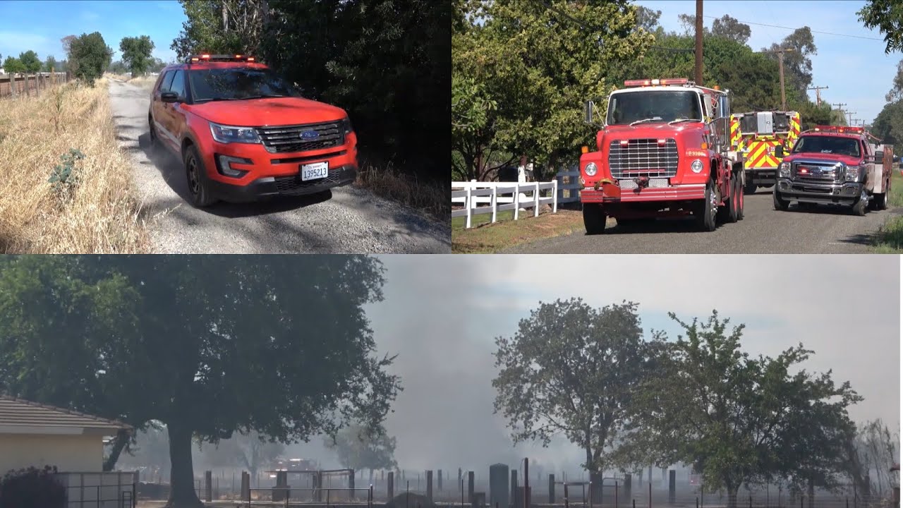 Large Grass Fire Destroys Structures and Burns many Acres - Fire Trucks ...