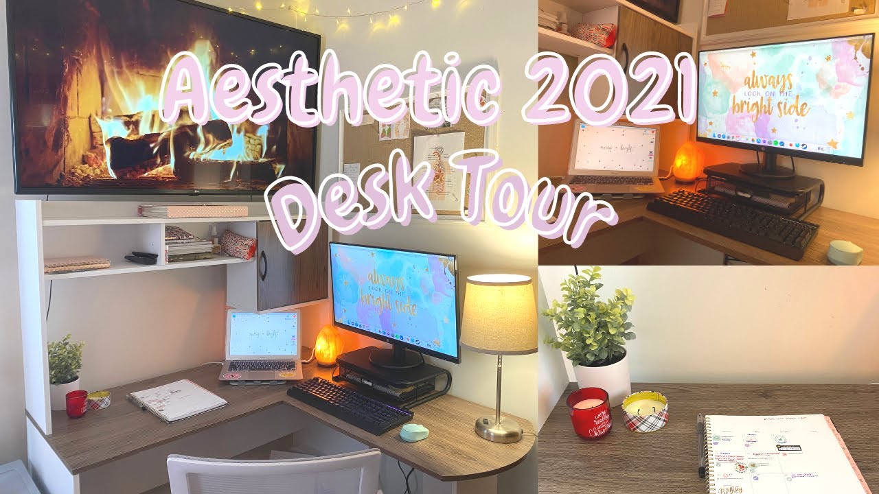 aesthetic desk tour + organization 2021 | cozy, warm, productive - YouTube