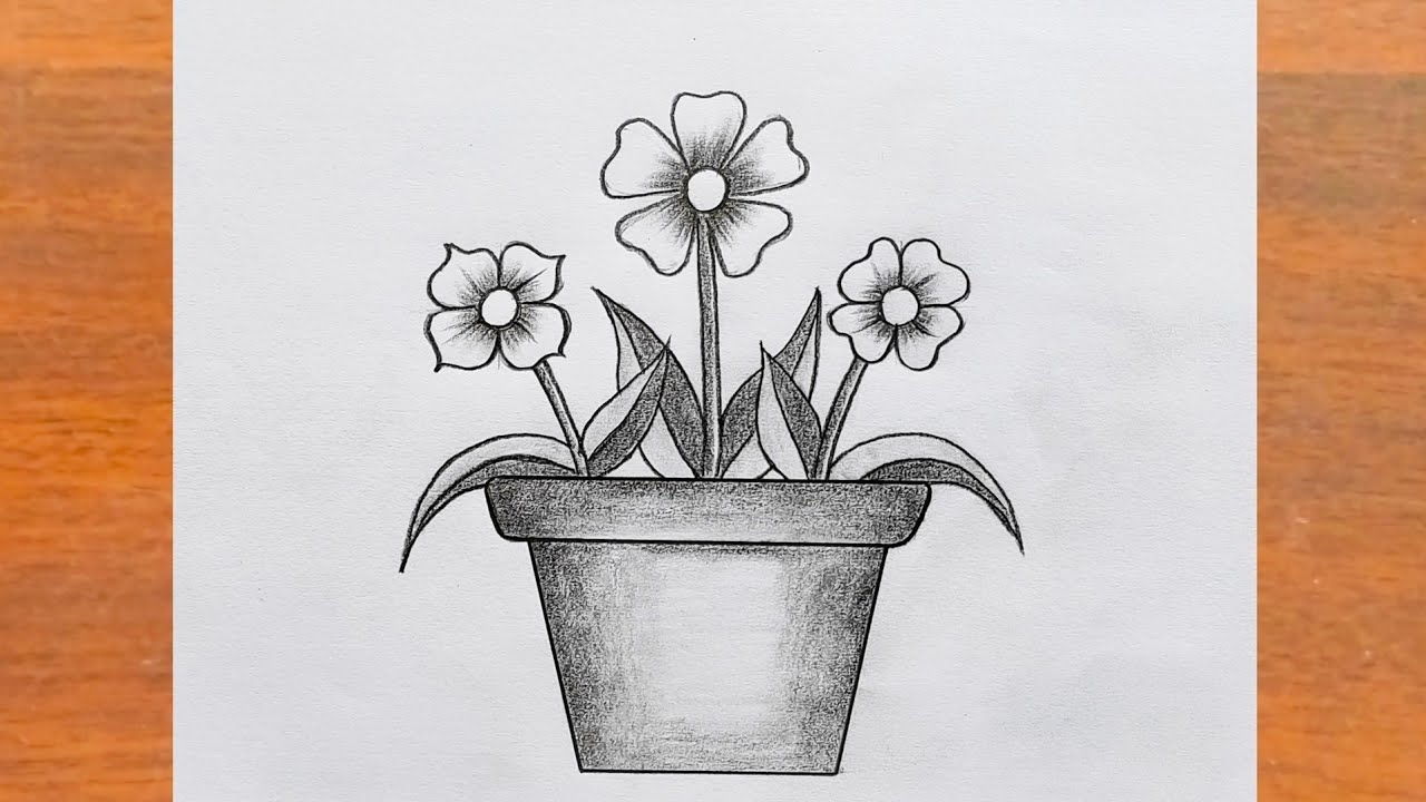गमले का चित्र बनाना सीखें / How to Draw Simple Flower Pot Step By Step ...