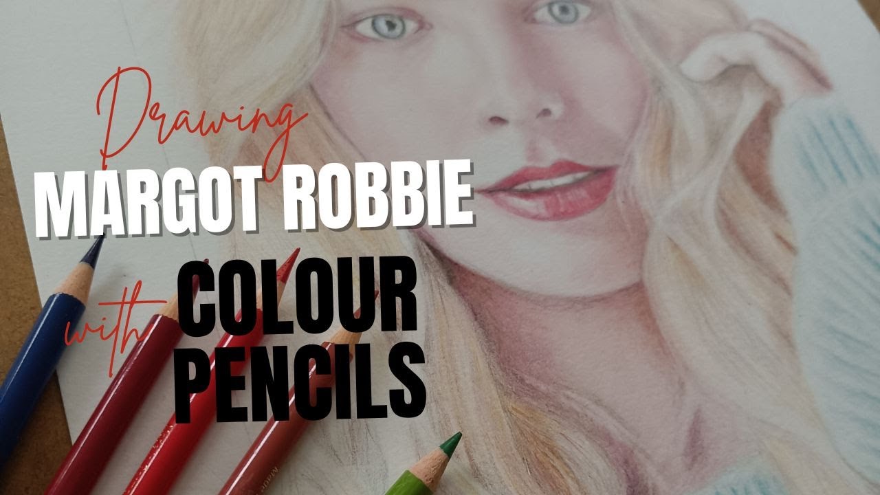 How to draw Margot Robbie (Barbie) step by step with coloured pencils ...