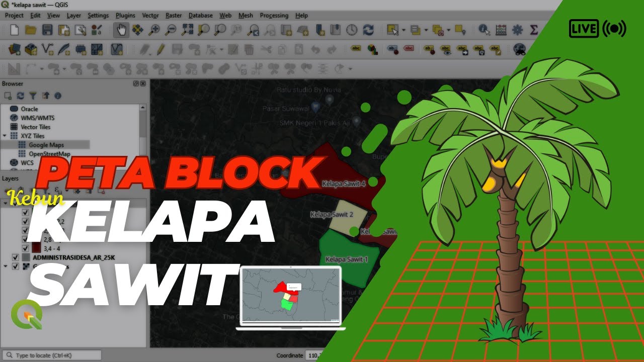 Cara Buat Blok atau Lokasi Peta Perkebunan Kelapa Sawit Digital QGIS ...