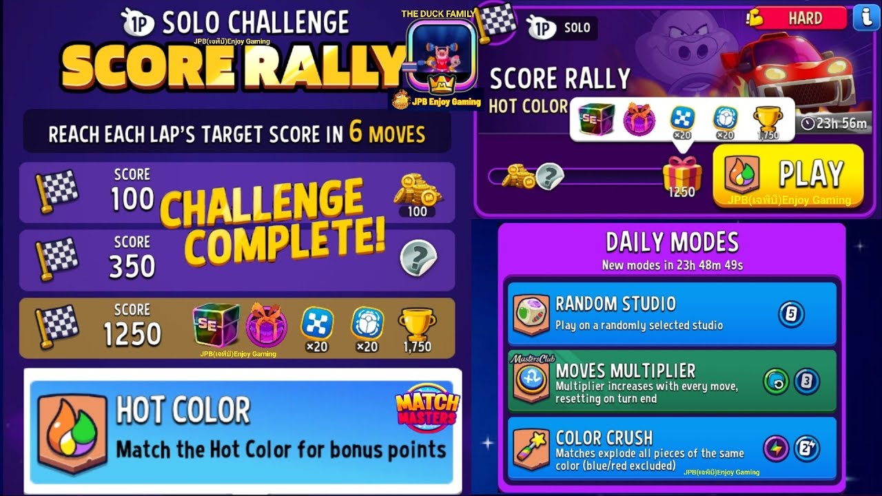 Solo Challenge Score Rally 6 move Hot Color 1250 Score/ Color Crush ...