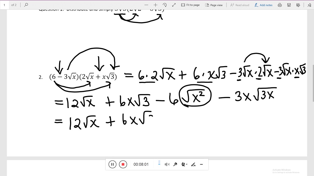 Guided Notes Distributing with Radicals - YouTube