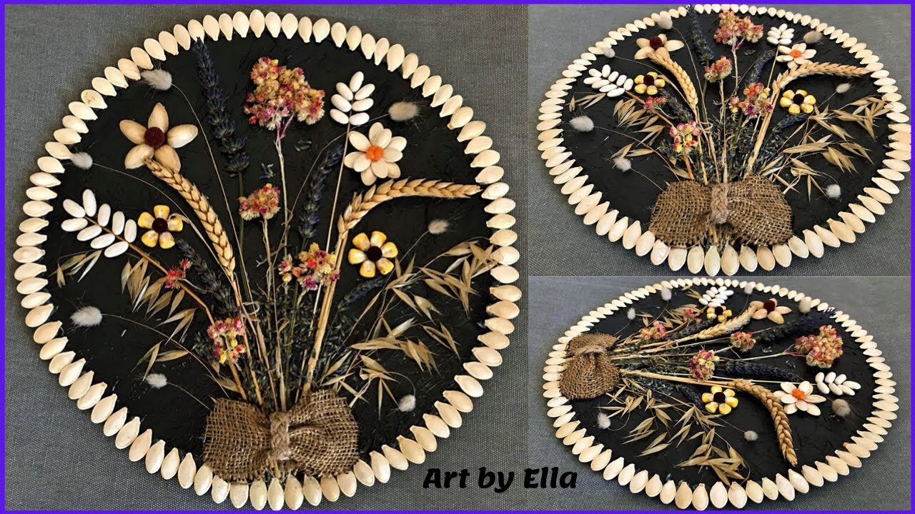 Idei creative!Tablou,compozitie de toamna din semințe de dovleac,coji ...