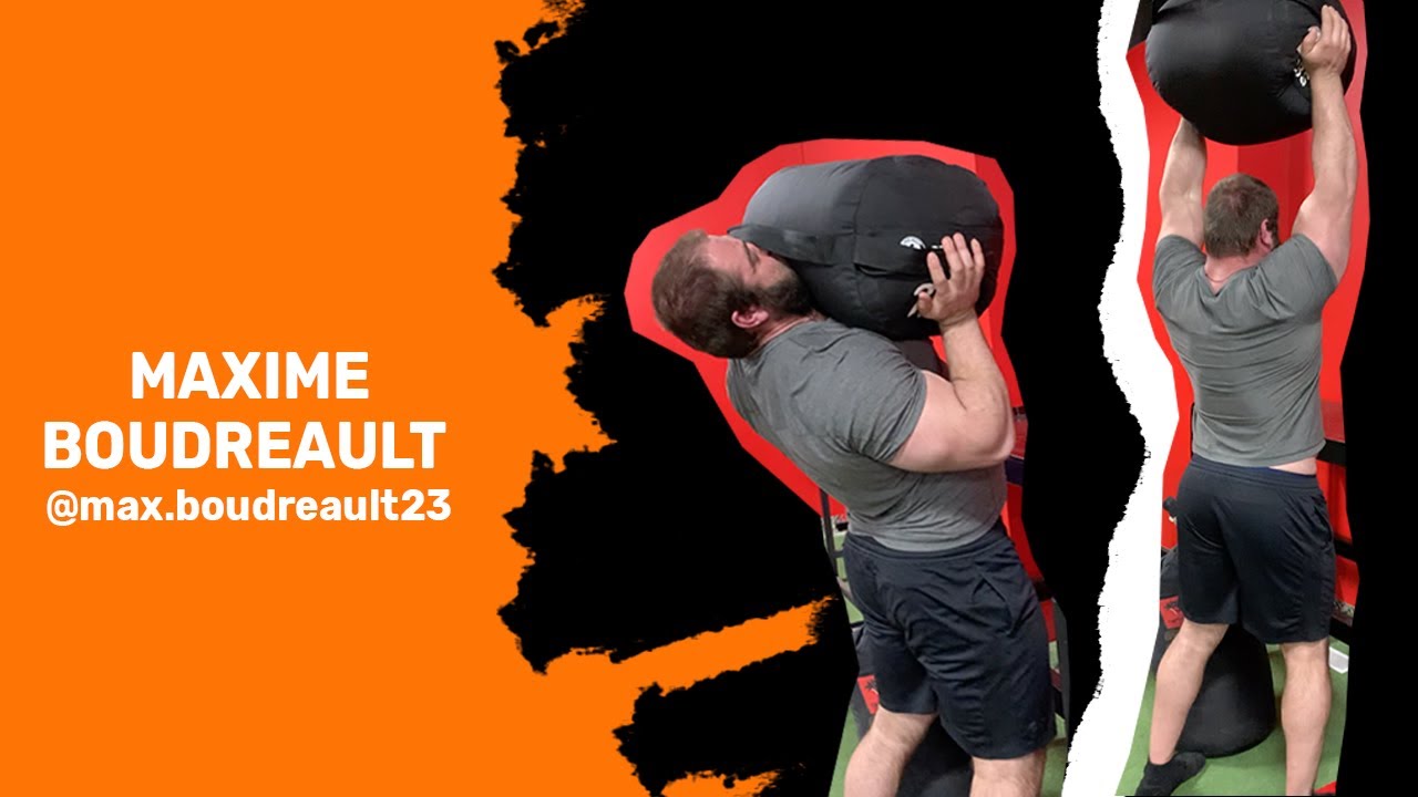 Pro Strongman Maxime Boudreault 200lb Mighty Sandbag Test - YouTube