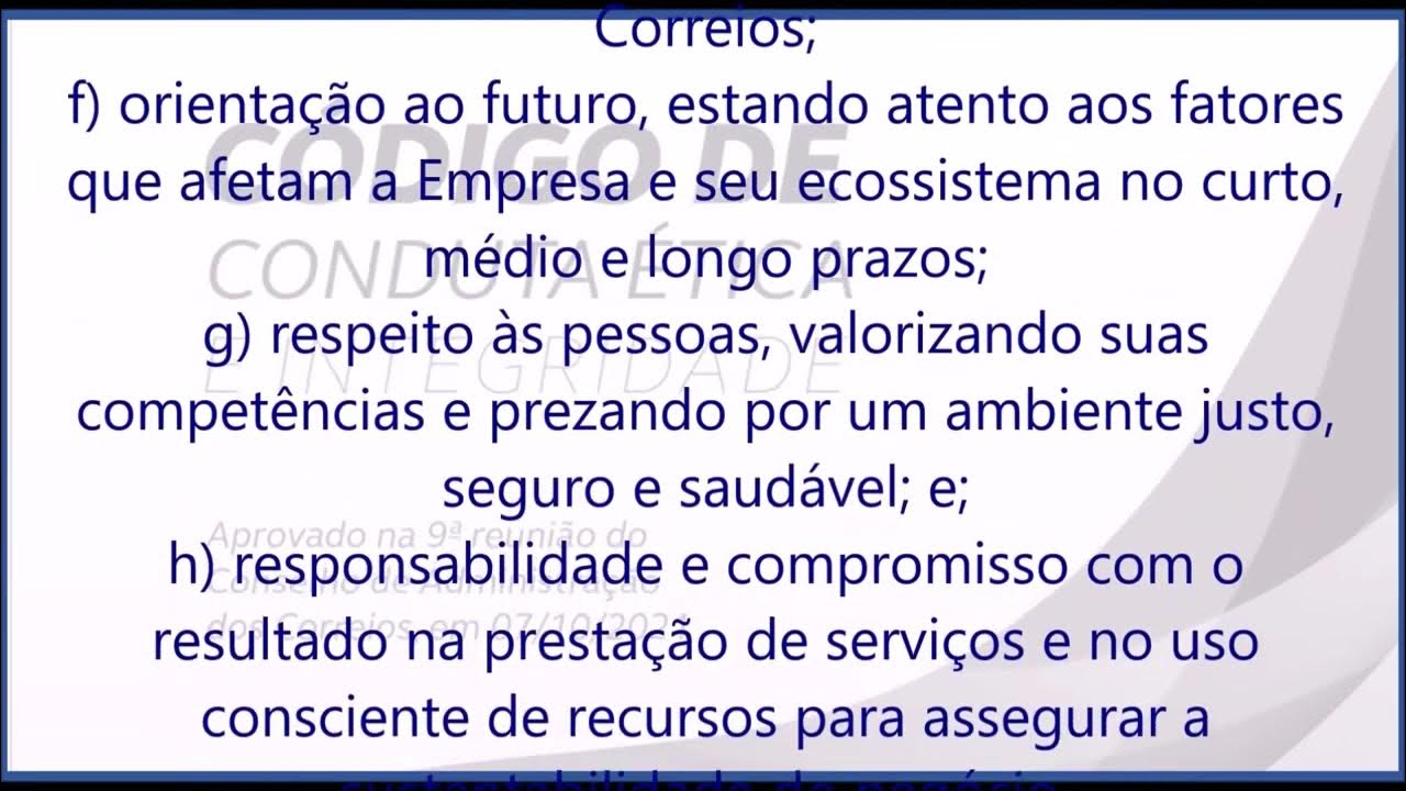 Código de Conduta Ética e Integridade dos CORREIOS - PARTE 1 - YouTube