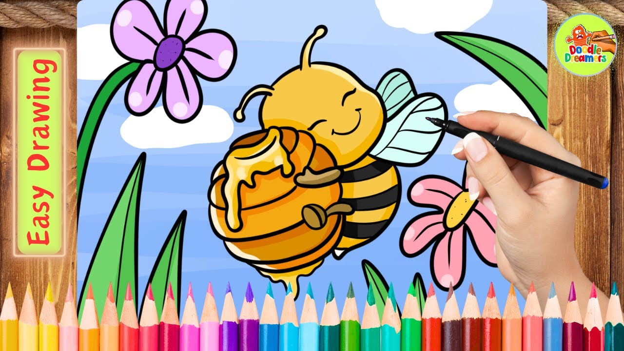 How to Draw a Bee | Fun & Easy Step-by-Step Tutorial for Kids | Doodle ...