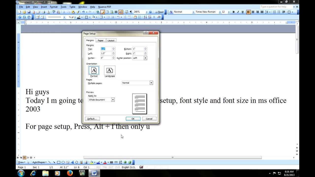 Page setup & Font shortcut for MS office - YouTube