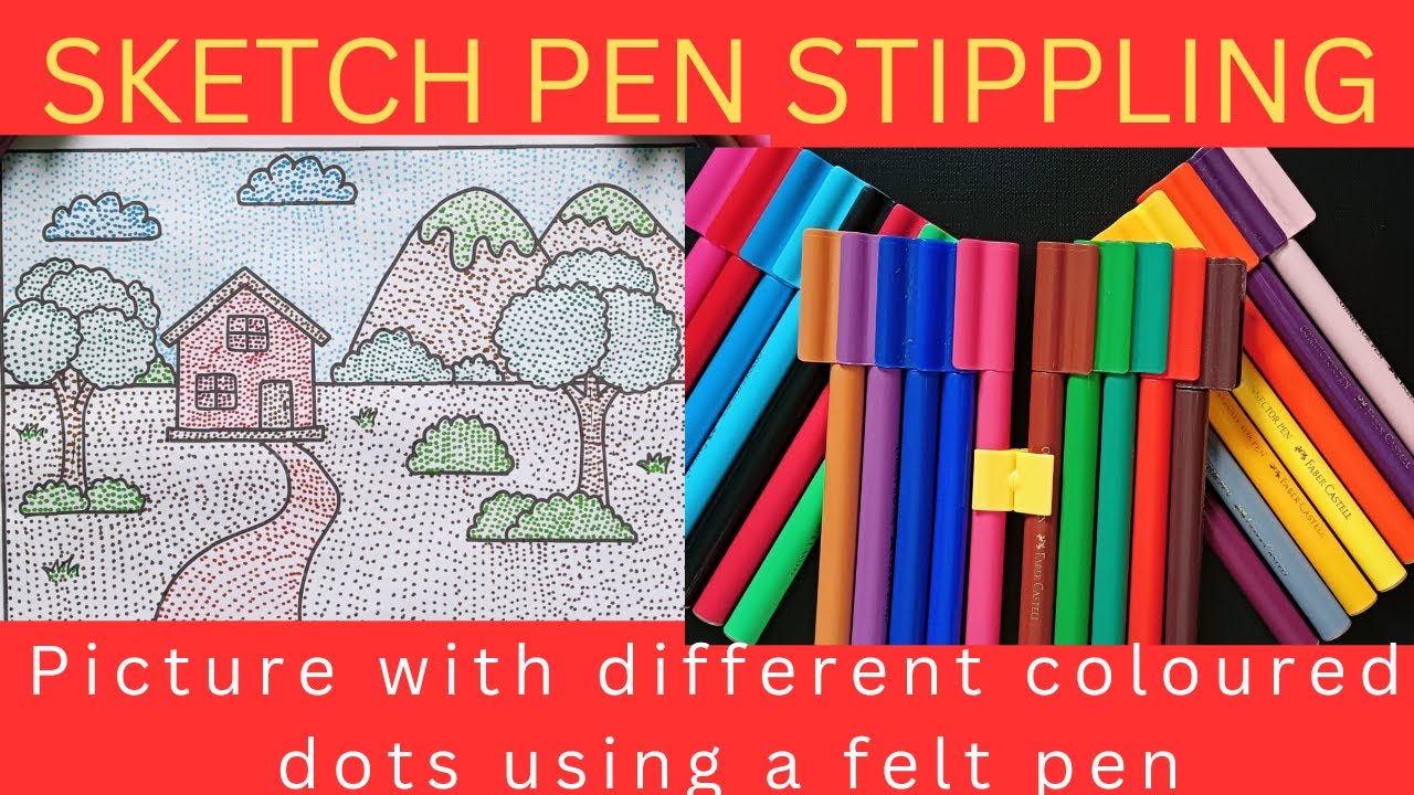 DIY Sketch Pens STIPPLING # Picture with different coloured dots # ...