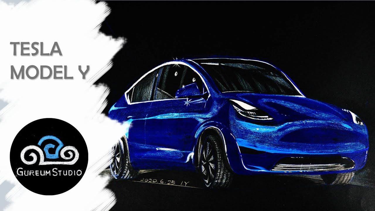 Acrylic Painting Tesla Model Y | How To Draw A Car Easy | Colored ...